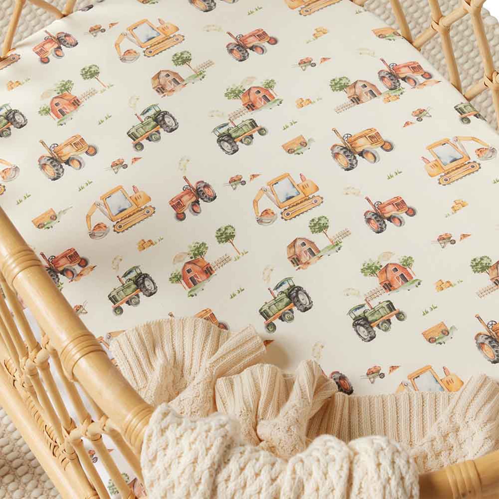 Organic Cotton Bassinet Sheet - Diggers & Tractors | Kiindred